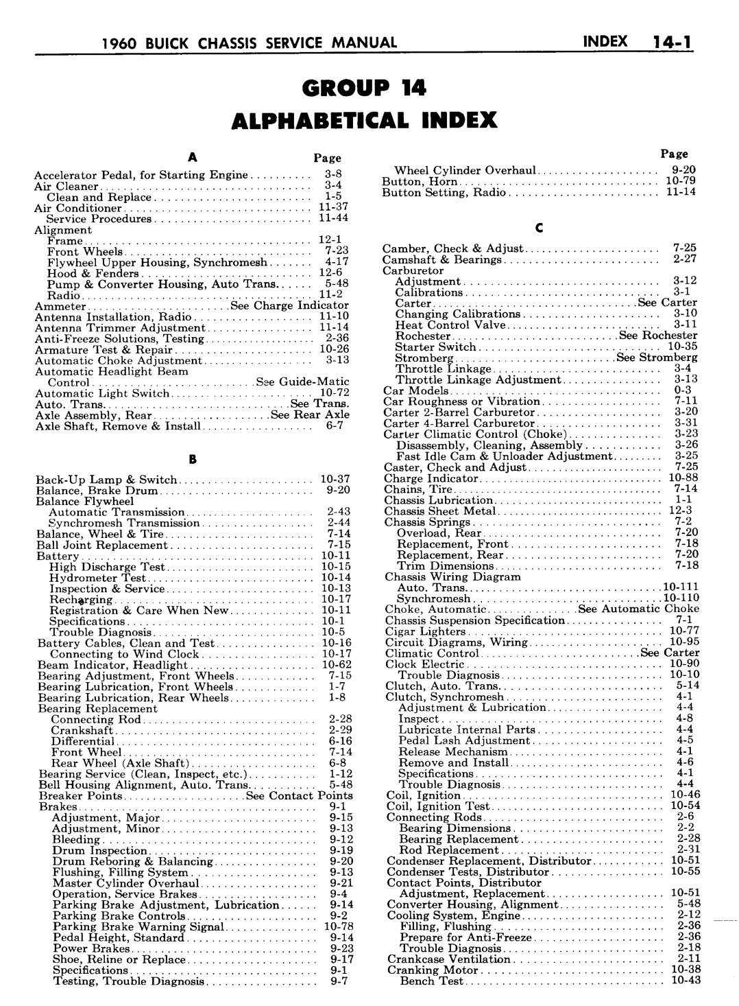 1960 Buick Chassis Service Manual - Index Page 1 of 4